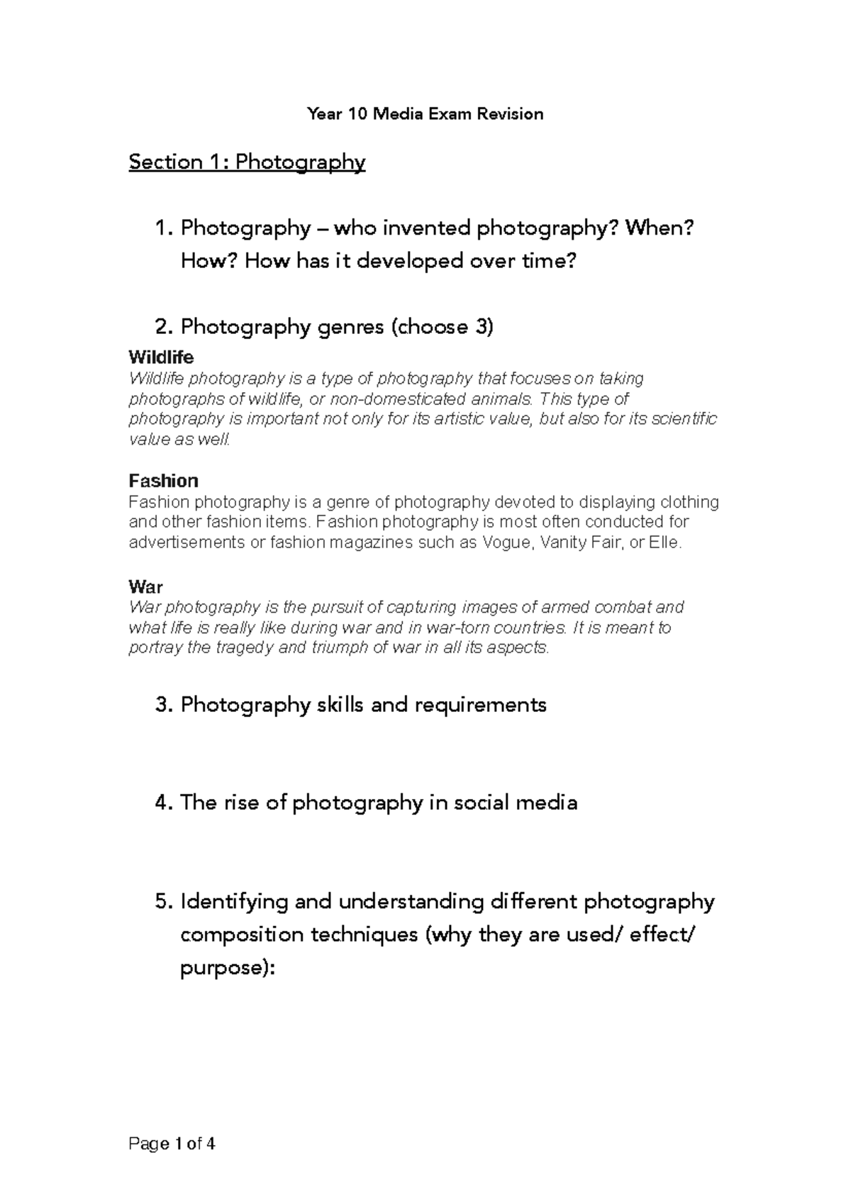 Media Y10 Camera Angles - Year 10 Media Exam Revision Section 1 ...