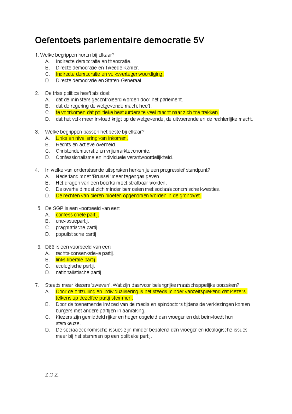 Oefentoets parlementaire democratie 5V - Indirecte democratie en ...