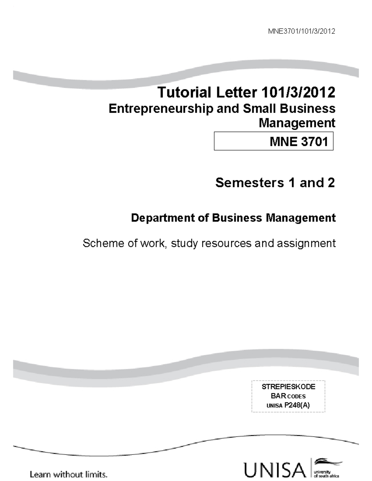 101 2012 3 e tutorial - MNE3701 - Unisa - Studocu