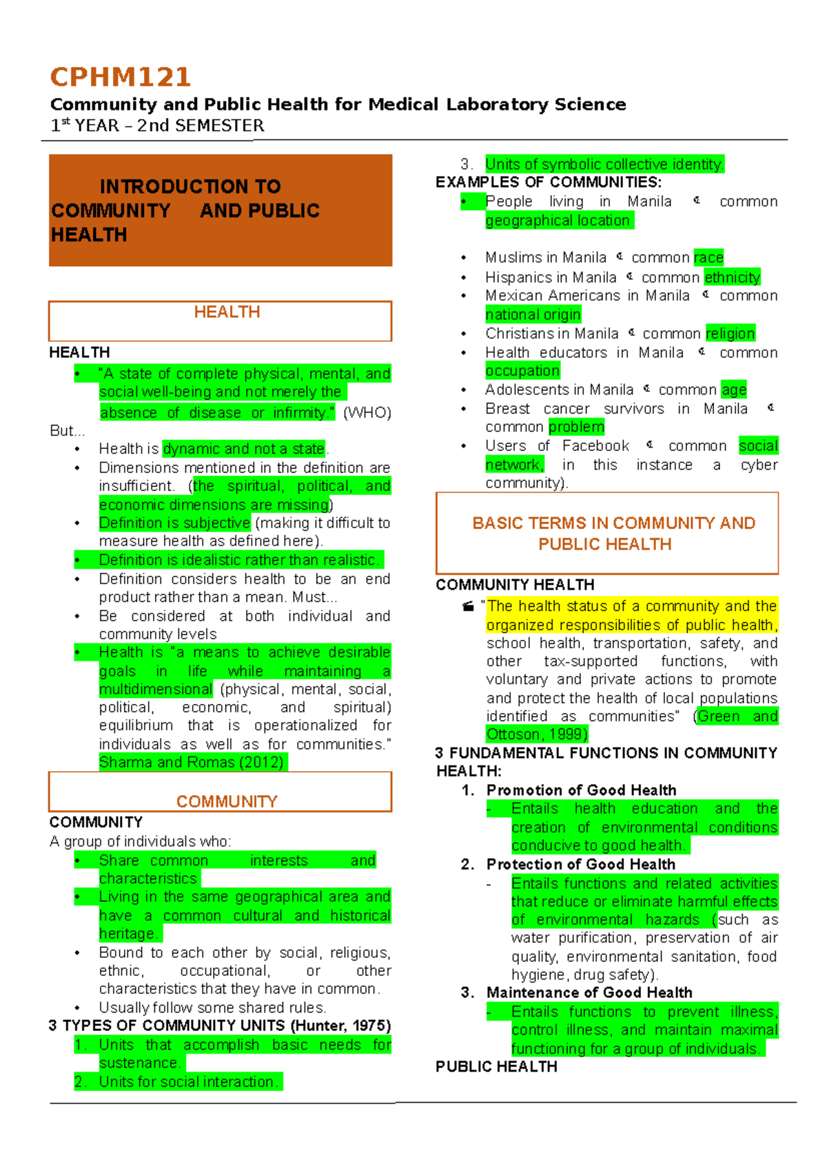 CPHM- Trans- Prelims - Lecture notes - Community and Public Health for ...