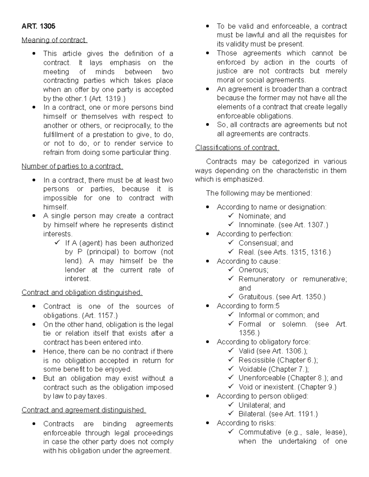 Article 1305-1310 - Oblicon - Xavier - Studocu