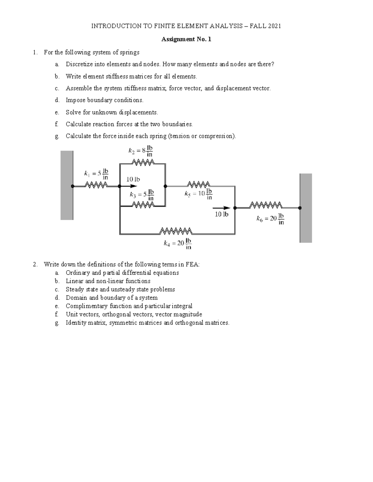 FEA Assignment 1 - Summary Discrete Mathematics - INTRODUCTION TO FINITE ELEMENT ANALYSIS – FALL ...