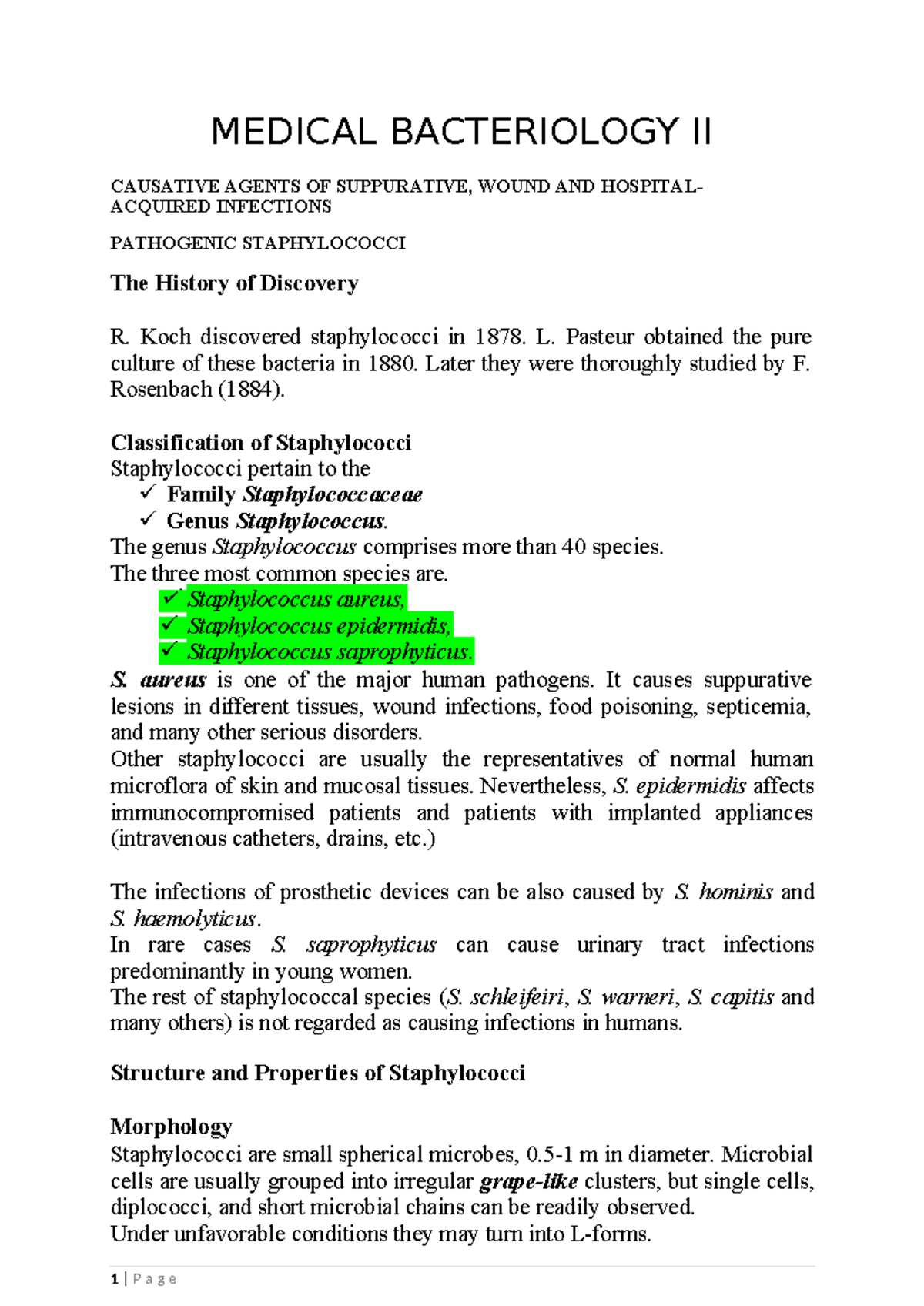 Medical Bacteriology Notes - MEDICAL BACTERIOLOGY II CAUSATIVE AGENTS ...