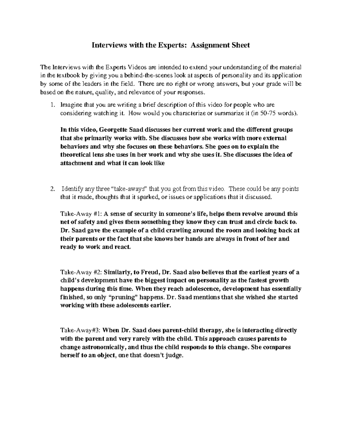 Experts 3-Pointer - Interviews with the Experts: Assignment Sheet The ...