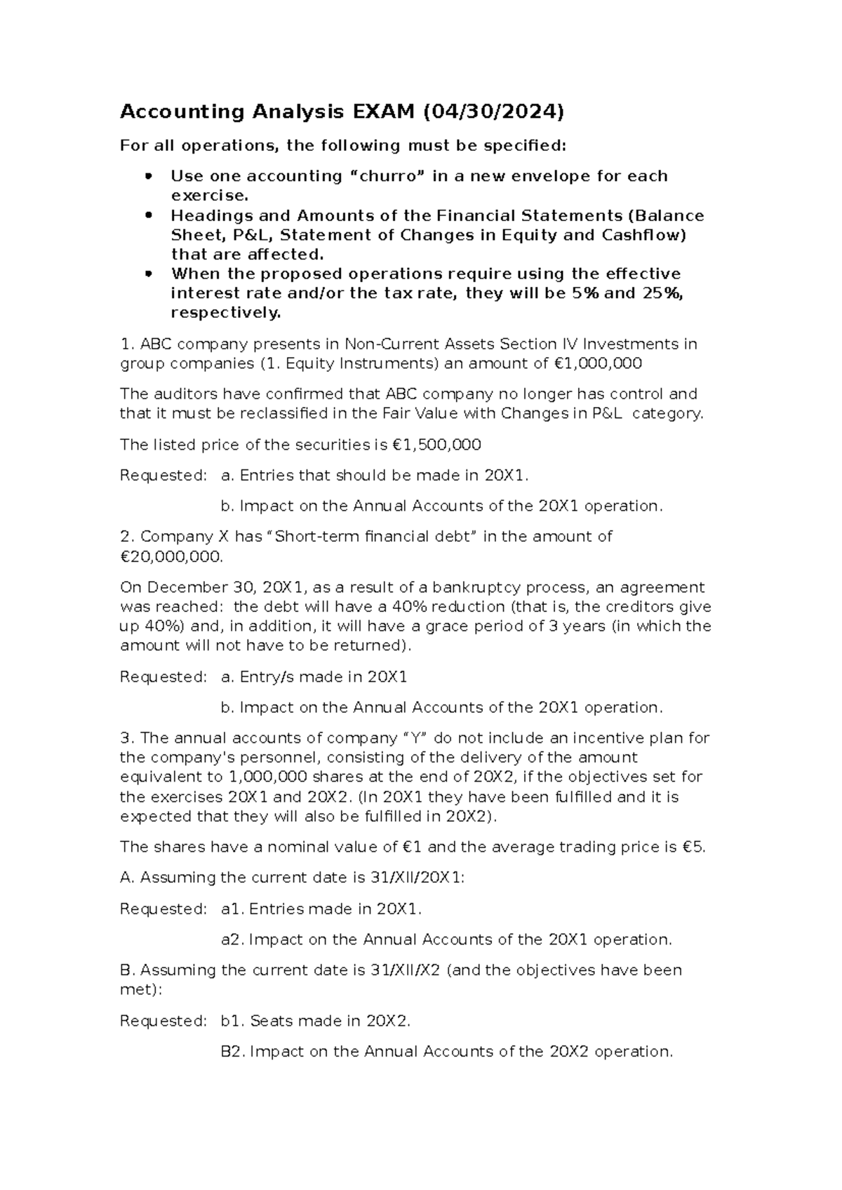 Accounting Analysis EXAM - Headings and Amounts of the Financial ...