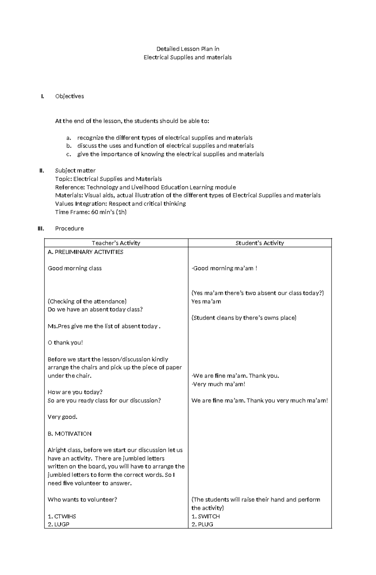 Detailed-Lesson-Plan-in-electrical supplies and materials - Detailed ...