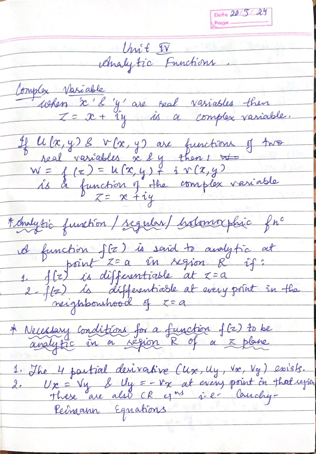Analytic Functions - Advanced Calculus and complex analysis - Studocu