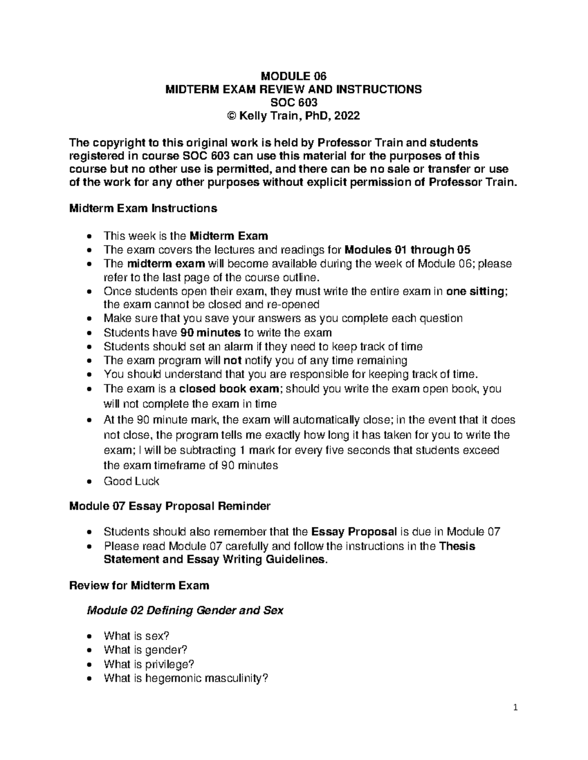 SOC603 Module 06 Midterm Exam Review and Instructions - 1 MODULE 06 ...