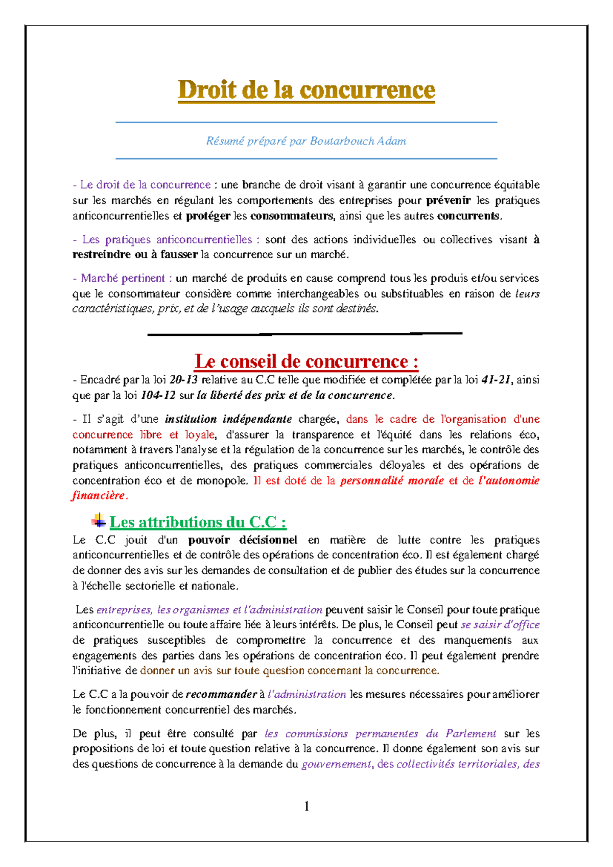 Exploration des th mes cl s du droit de la concurrence 1717021908 - Résumé préparé par ...