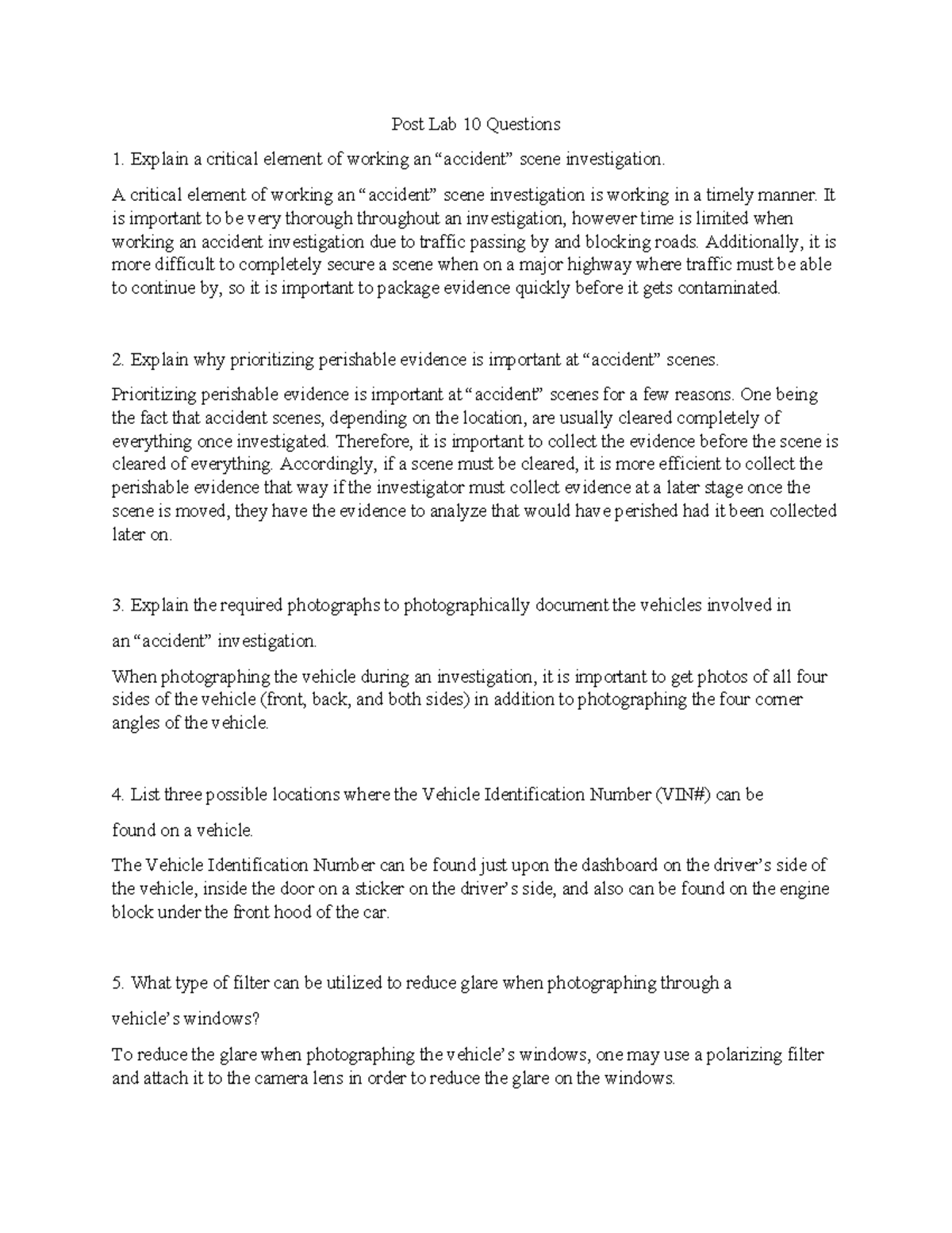 Post Lab 10 - Laboratory follow up questions - Post Lab 10 Questions Explain a critical element ...
