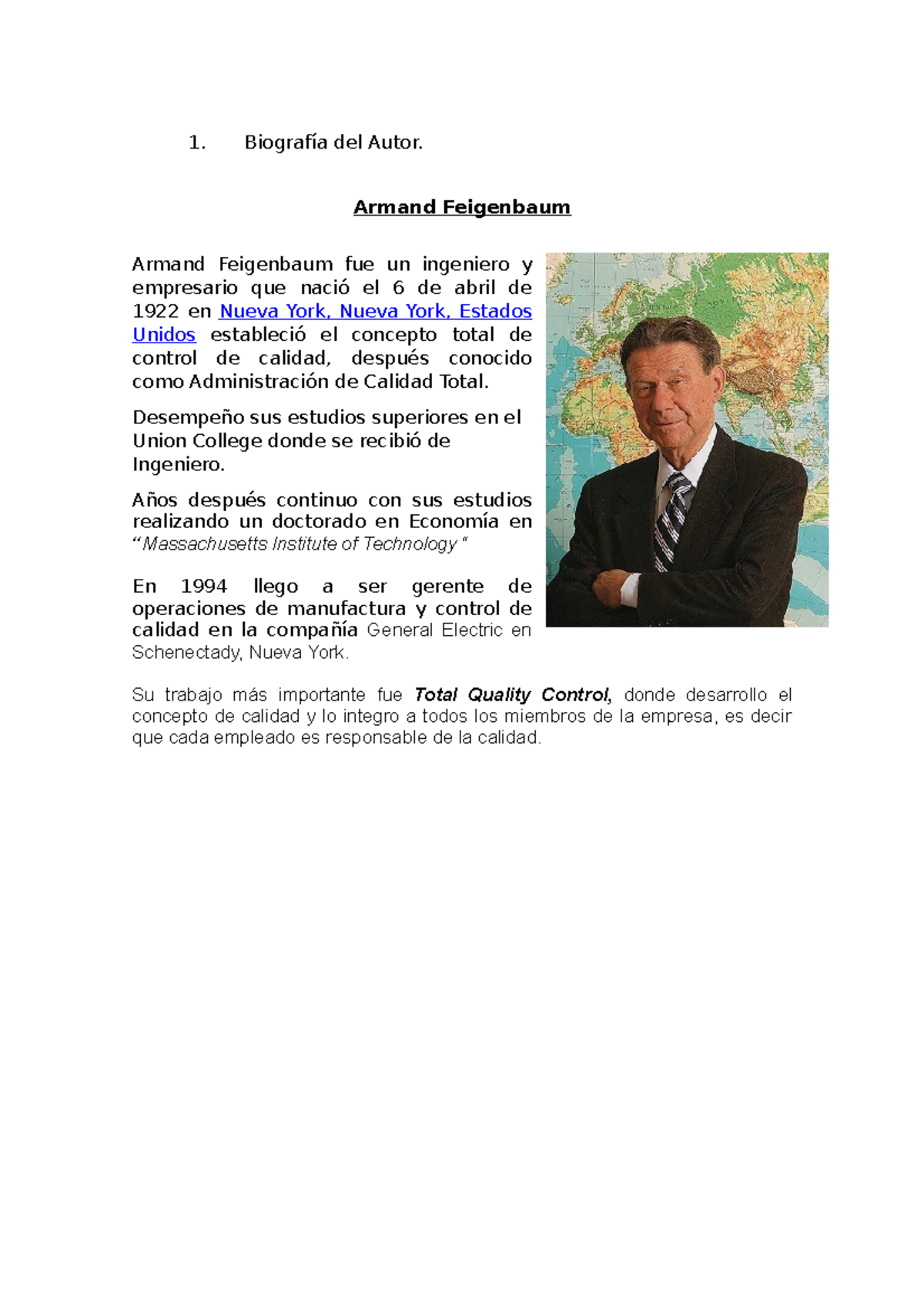 PA1 prue de calidad - Biografía del Autor. Armand Feigenbaum Armand ...