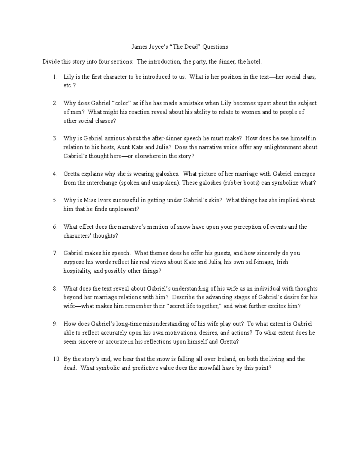 The dead study questions - James Joyce’s