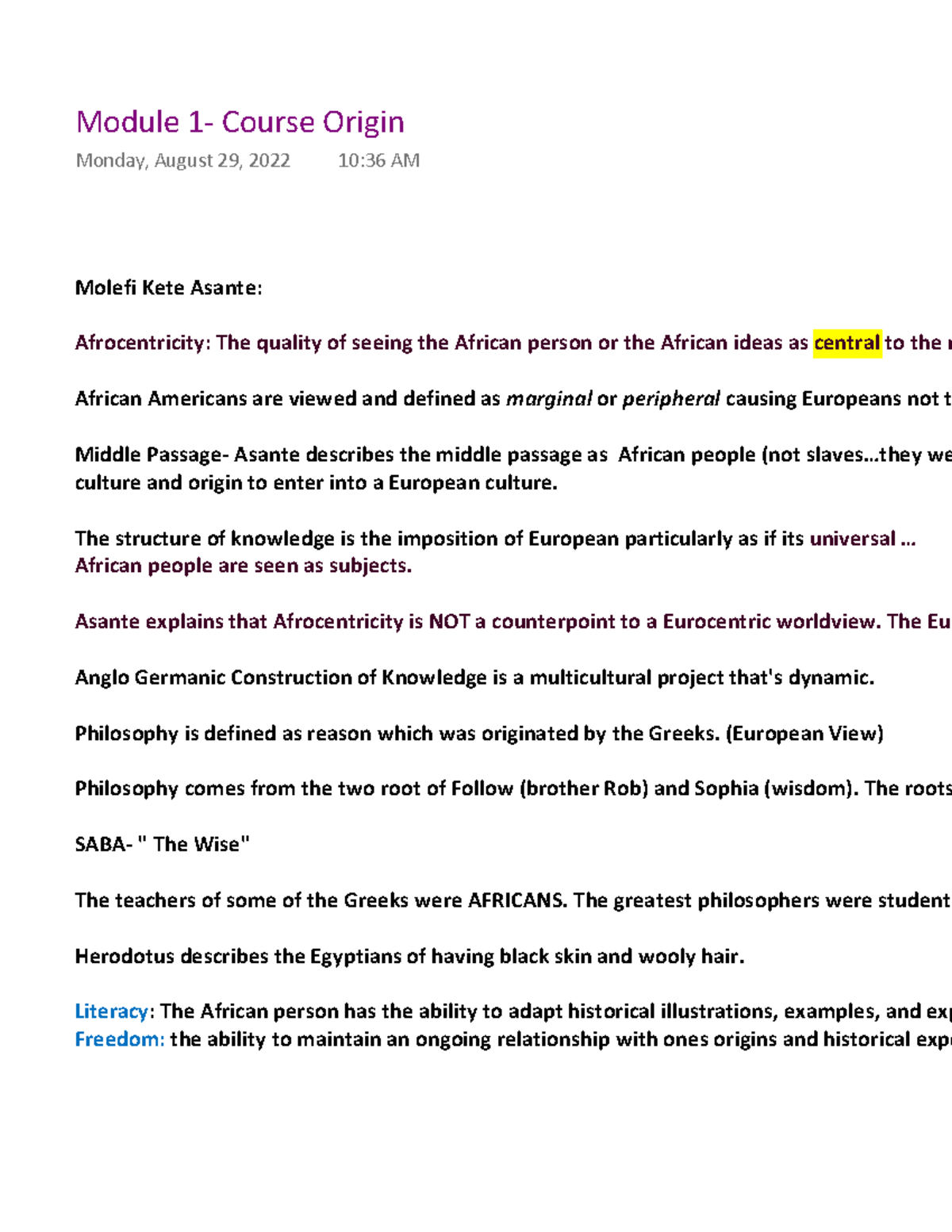Module 1- Course Origin - Molefi Kete Asante: Afrocentricity: The ...