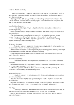 Notes on Modern Geometry - Notes on Modern Geometry Modern geometry is ...