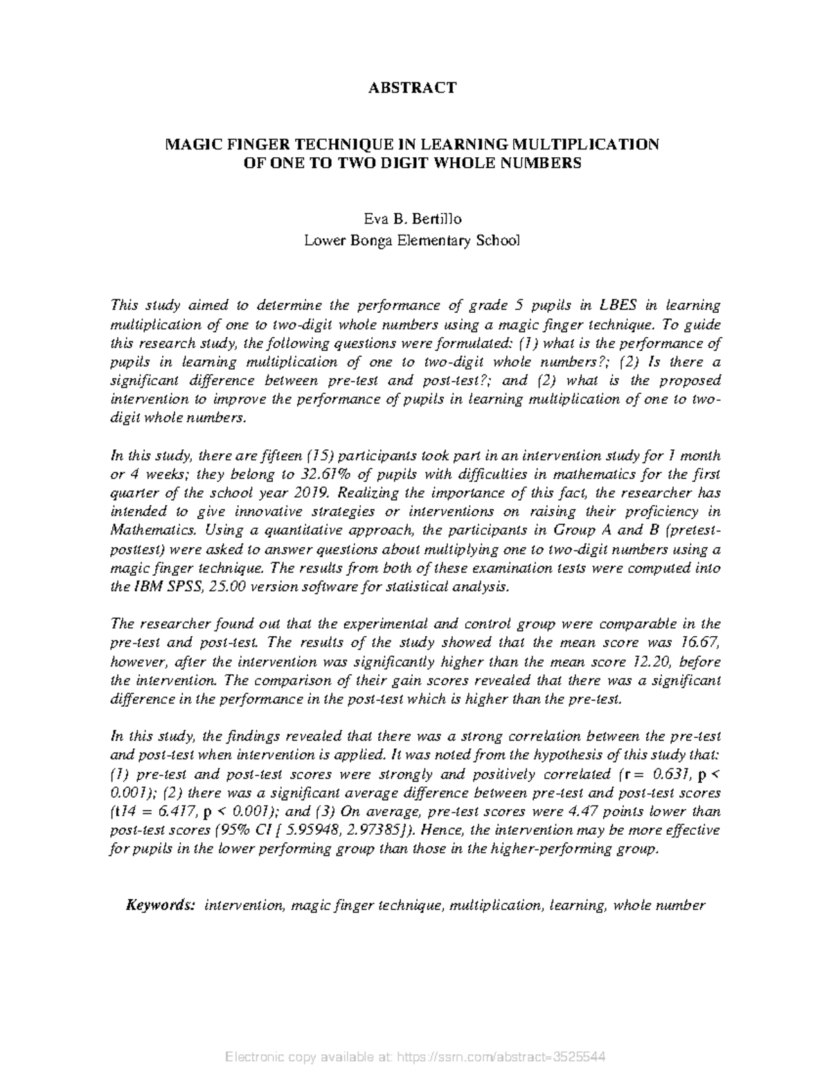 Magic Finger Technique in Learning Multiplication of One to Two Digit ...
