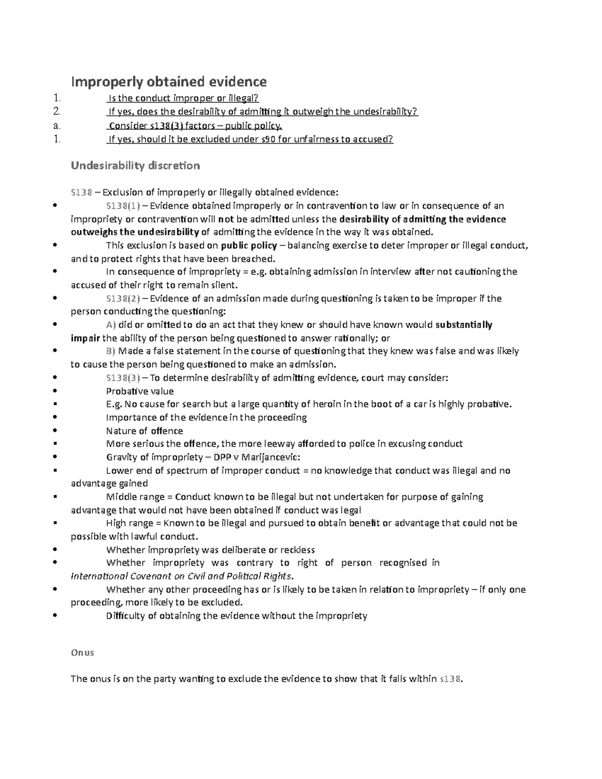 Improperly obtained evidence - Is the conduct improper or illegal? 2 ...