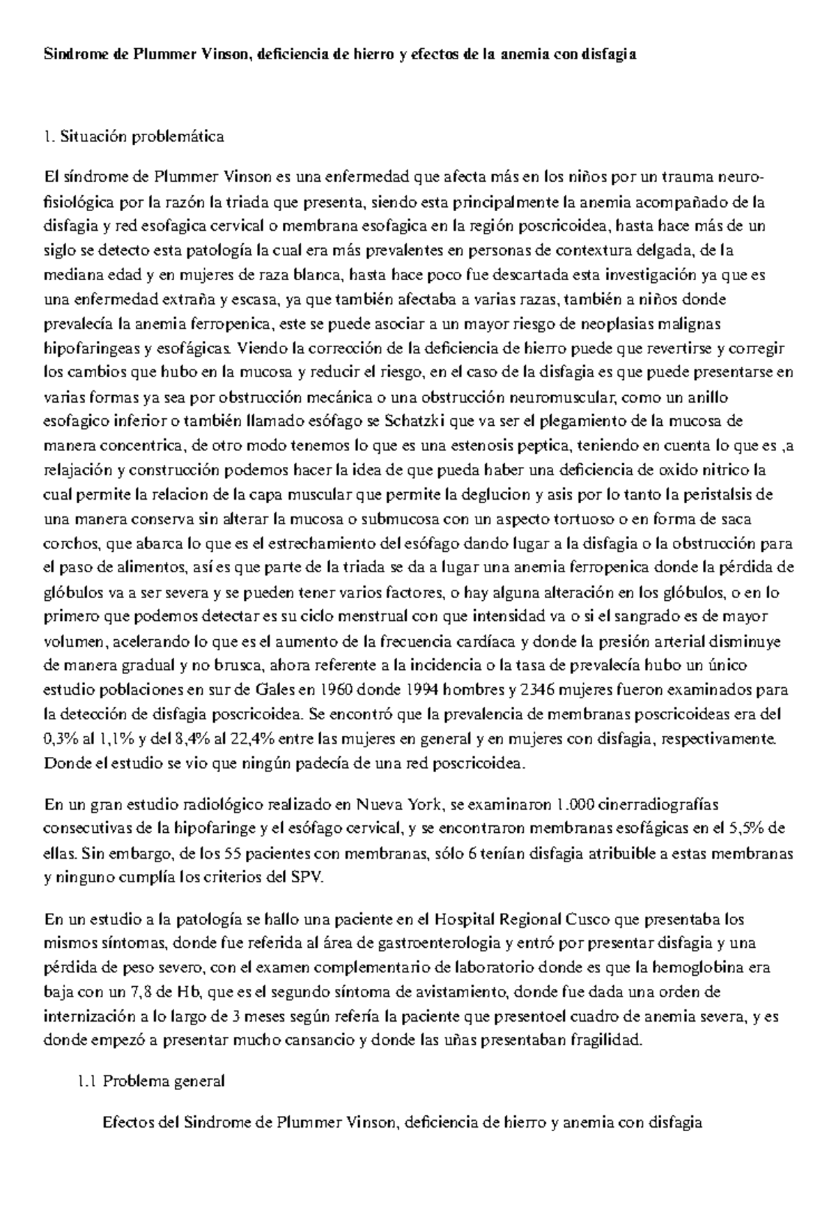 Sindrome de Plummer vinson - Viendo la corrección de la deficiencia de ...