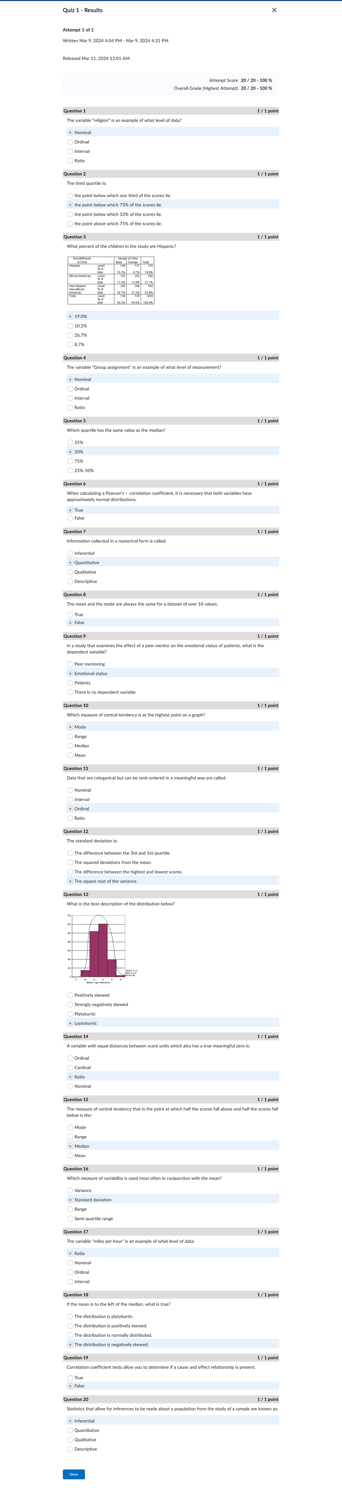 BST322 Quiz 1 Intro to Biomedical Statistics - National University ...