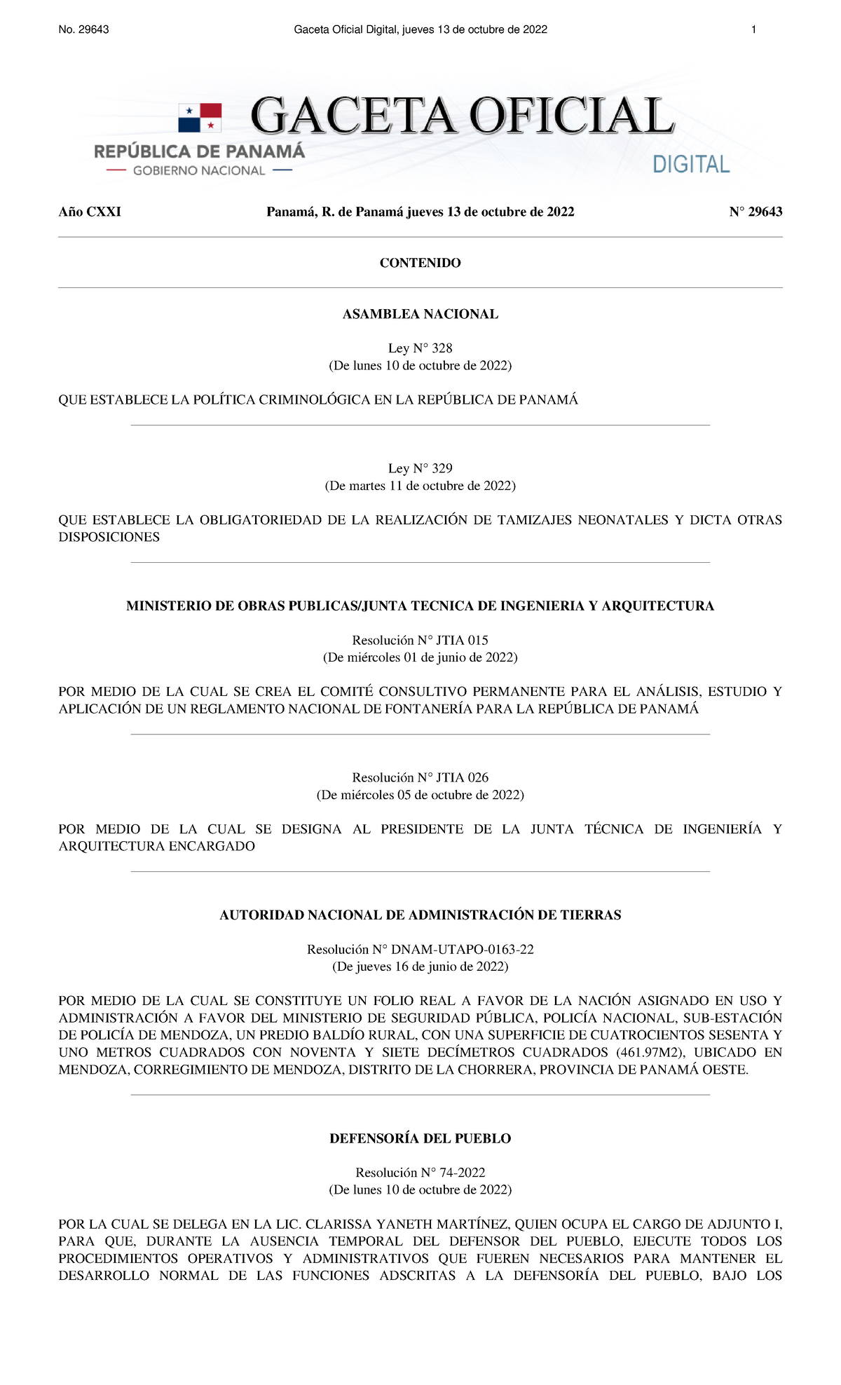 Ley criminologica panama - Año CXXI Panamá, R. de Panamá jueves 13 de ...