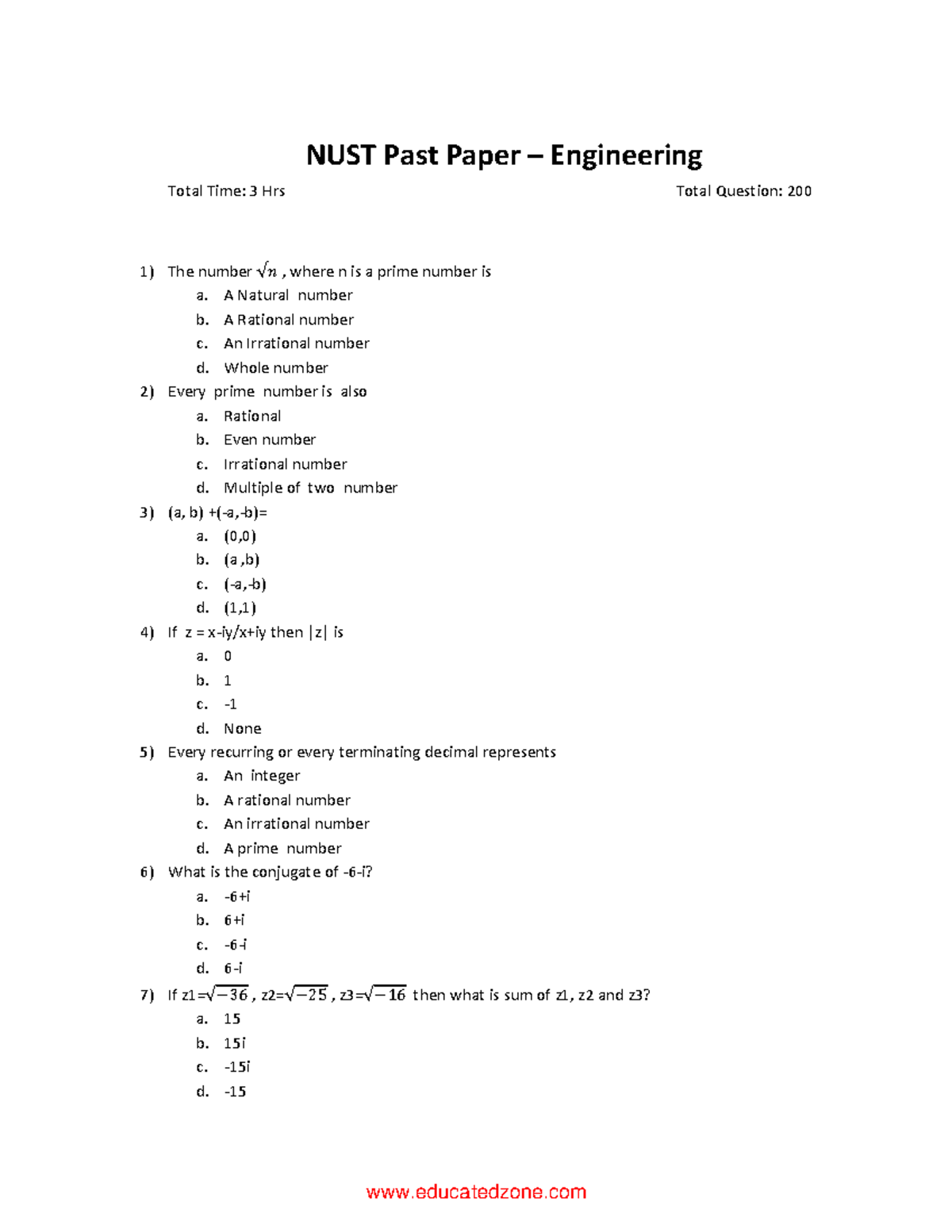 Nustengineering Pastpaper 1 - NUST Past Paper – Engineering Total Time ...