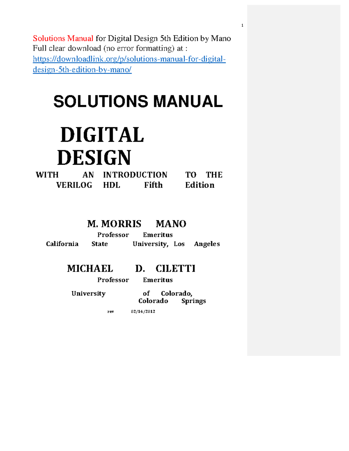 Solutionsmanualfordigitaldesign 5theditionbymano-180524055317 - Warning ...