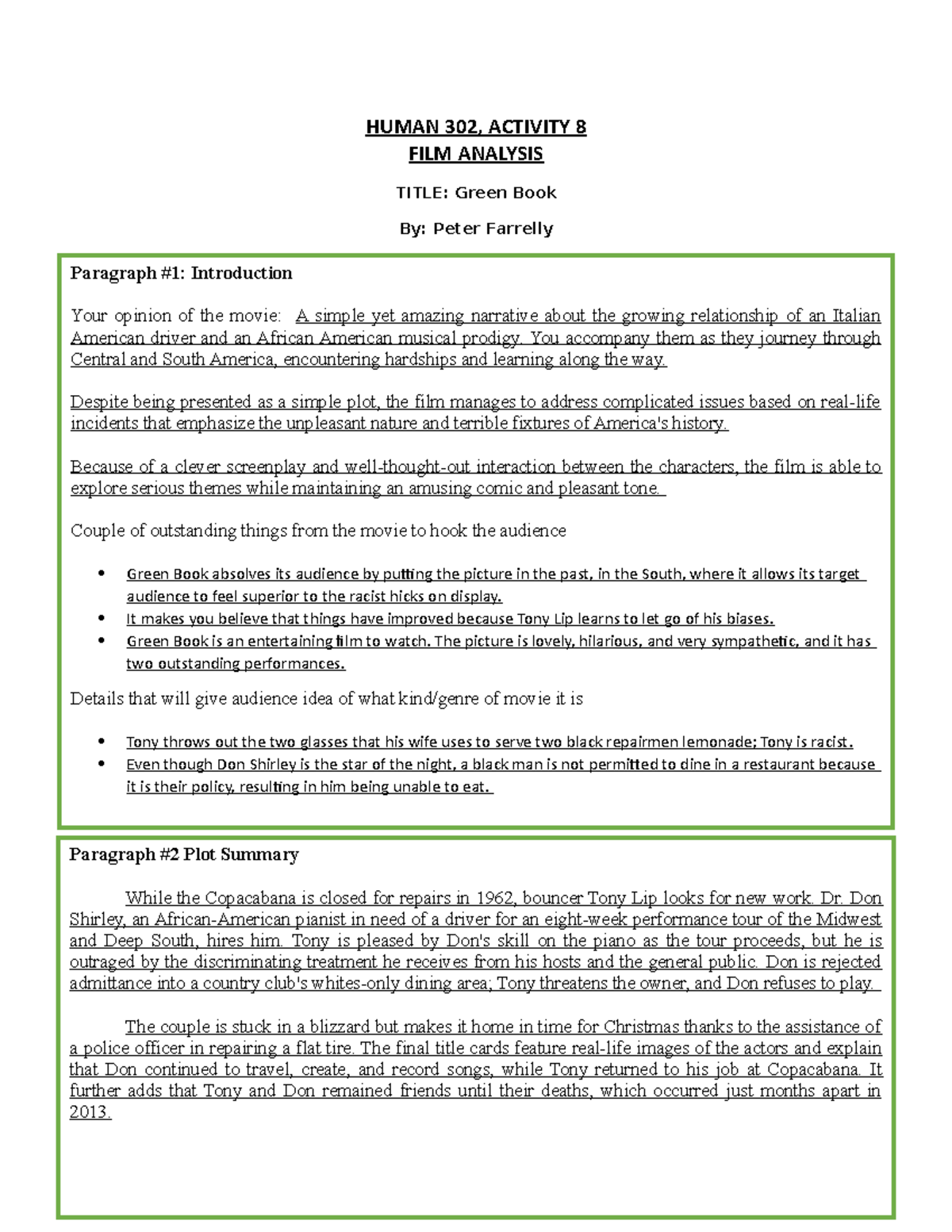 Human 302, Activity 8 - HUMAN 302, ACTIVITY 8 FILM ANALYSIS TITLE ...