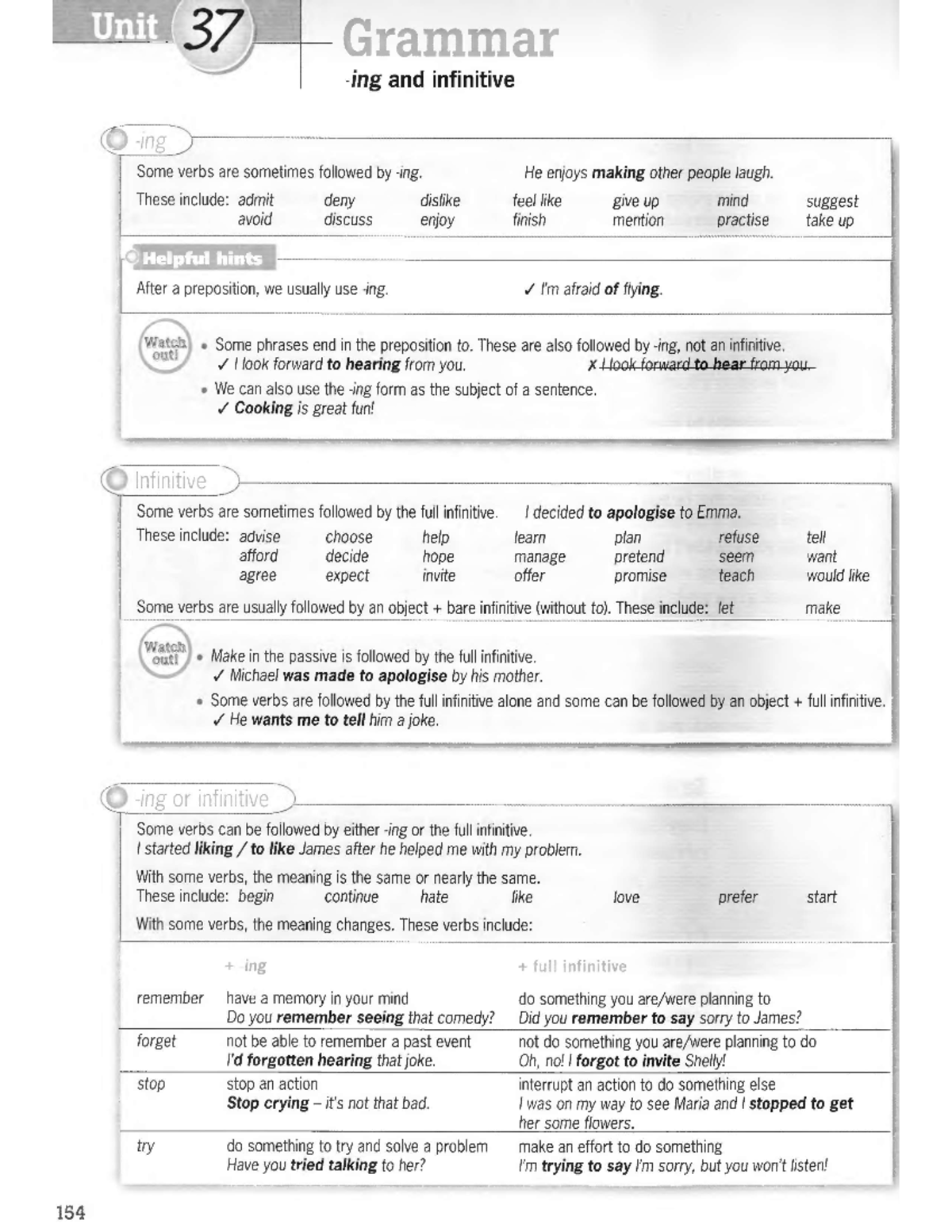 VERB Pattern Handout - ... - Unit 37 Grammar and infinitive Some verbs ...