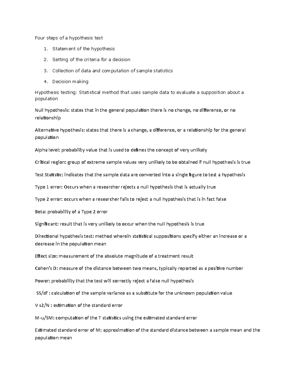 Four steps of a hypothesis test - Statement of the hypothesis 2 ...