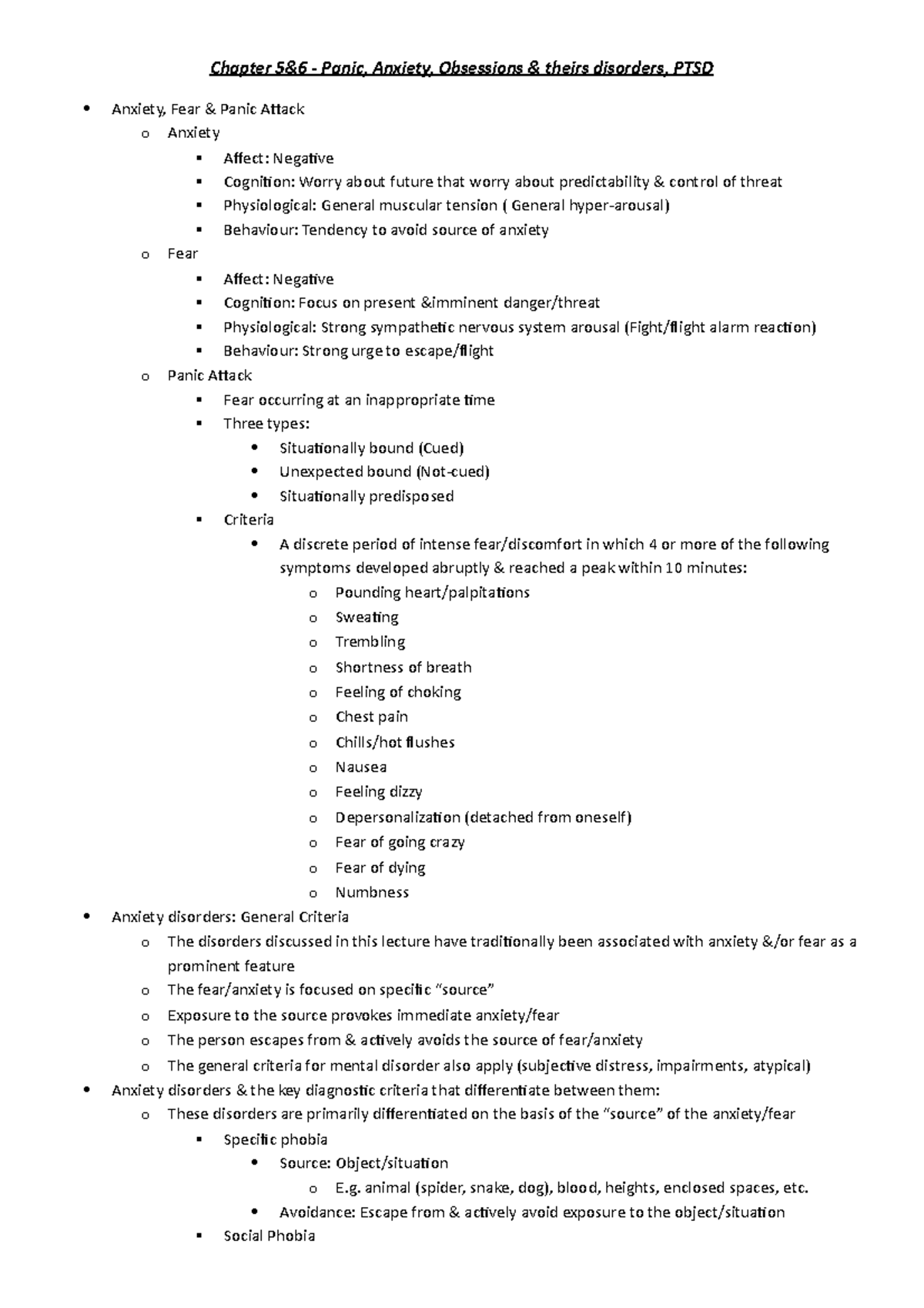 Chapter 5&6 - Panic, Anxiety, Obsessions & theirs disorders, PTSD ...