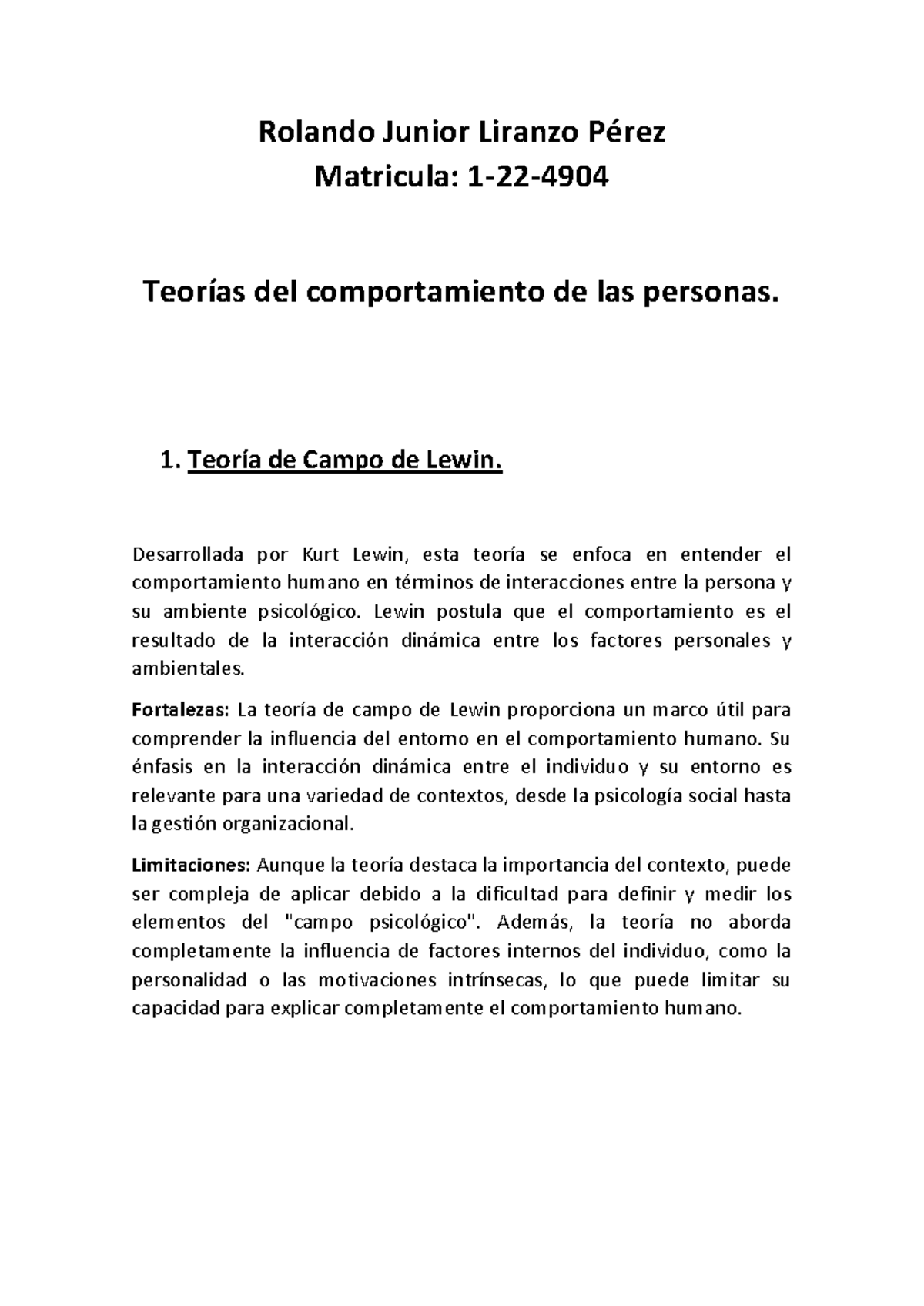 Teorías del comportamiento de las personas - 1. Teoría de Campo de ...