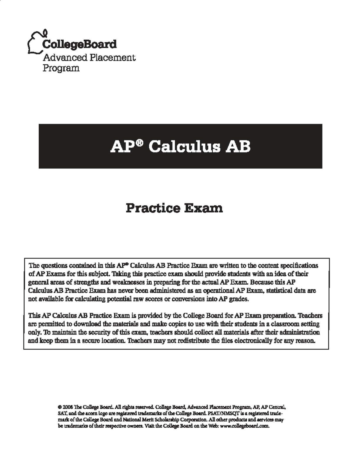 2008 Practice Exam Calc AB - Studocu