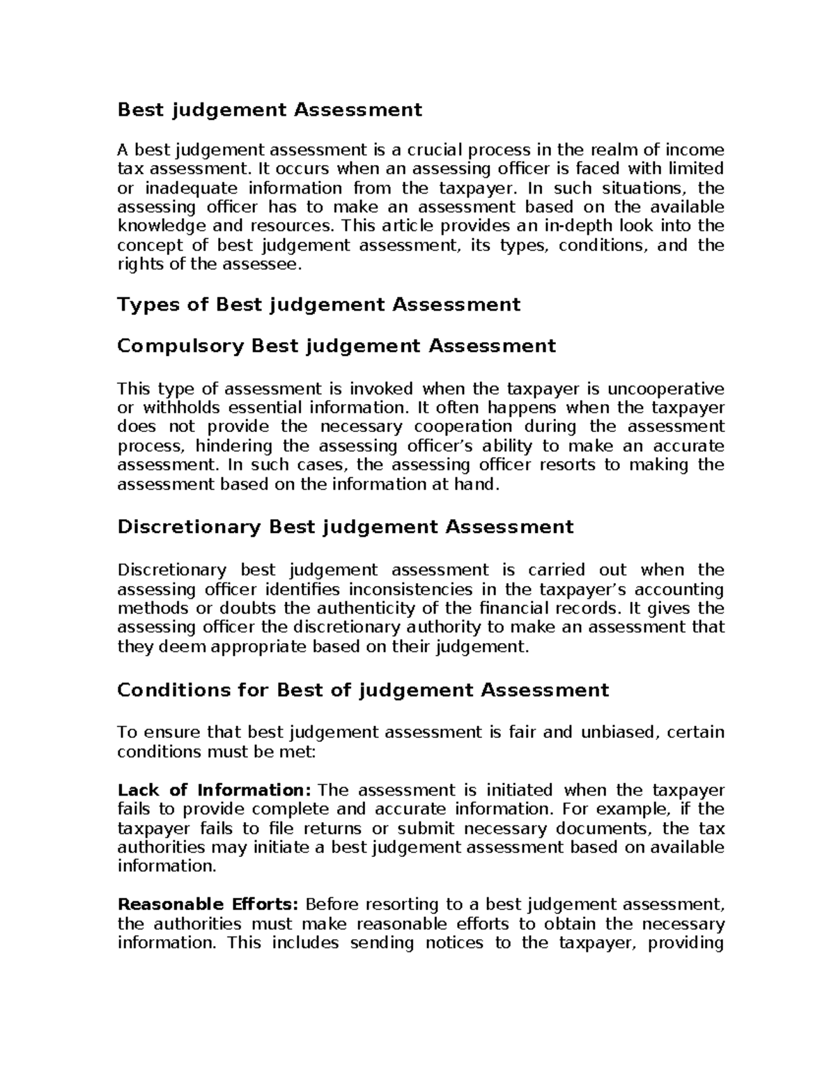 Best judgement assessment - It occurs when an assessing officer is ...