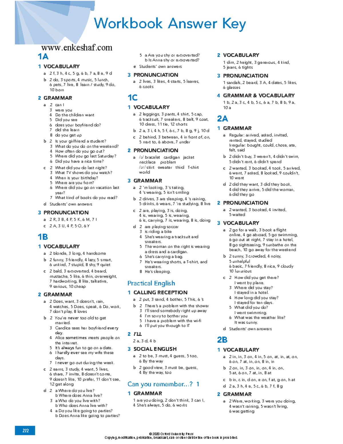 Aef 2 3rd wb ak - libro resuelto - Workbook Answer Key 7 1A 1 VOCABULARY a 2 4, 3 h, 4 c, 5 g, 6 ...