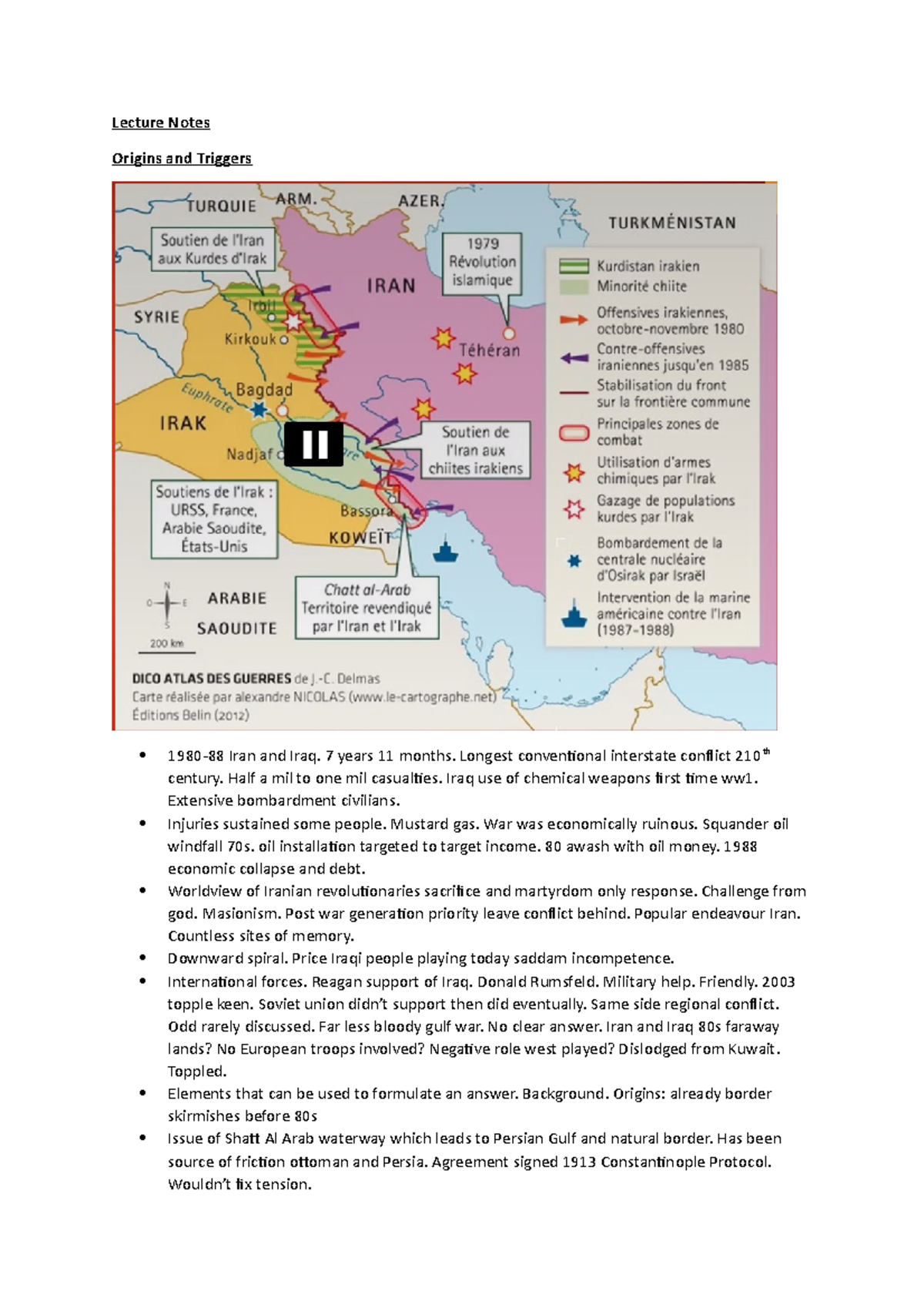 Seminar and Lecture Notes on Iran Iraq War - Lecture Notes Origins and ...