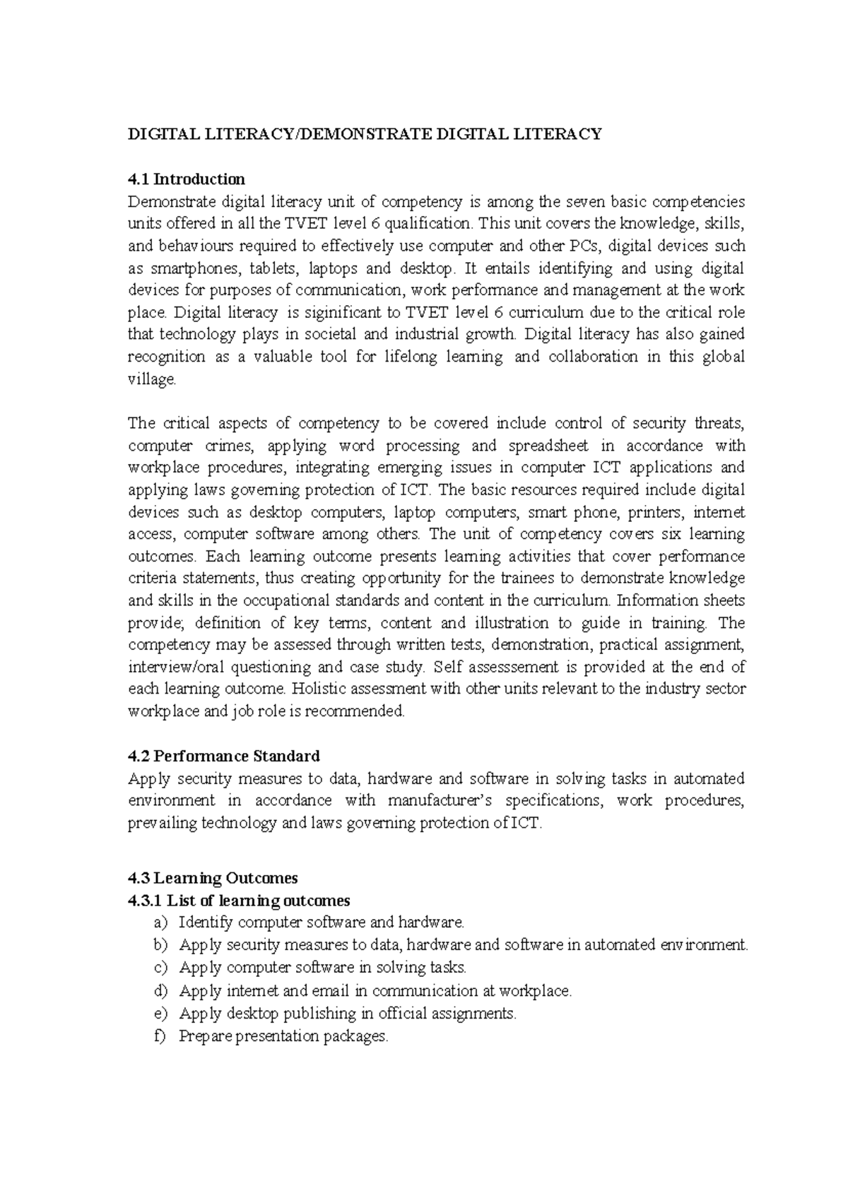 Digital Literacy Notes - DIGITAL LITERACY/DEMONSTRATE DIGITAL LITERACY ...