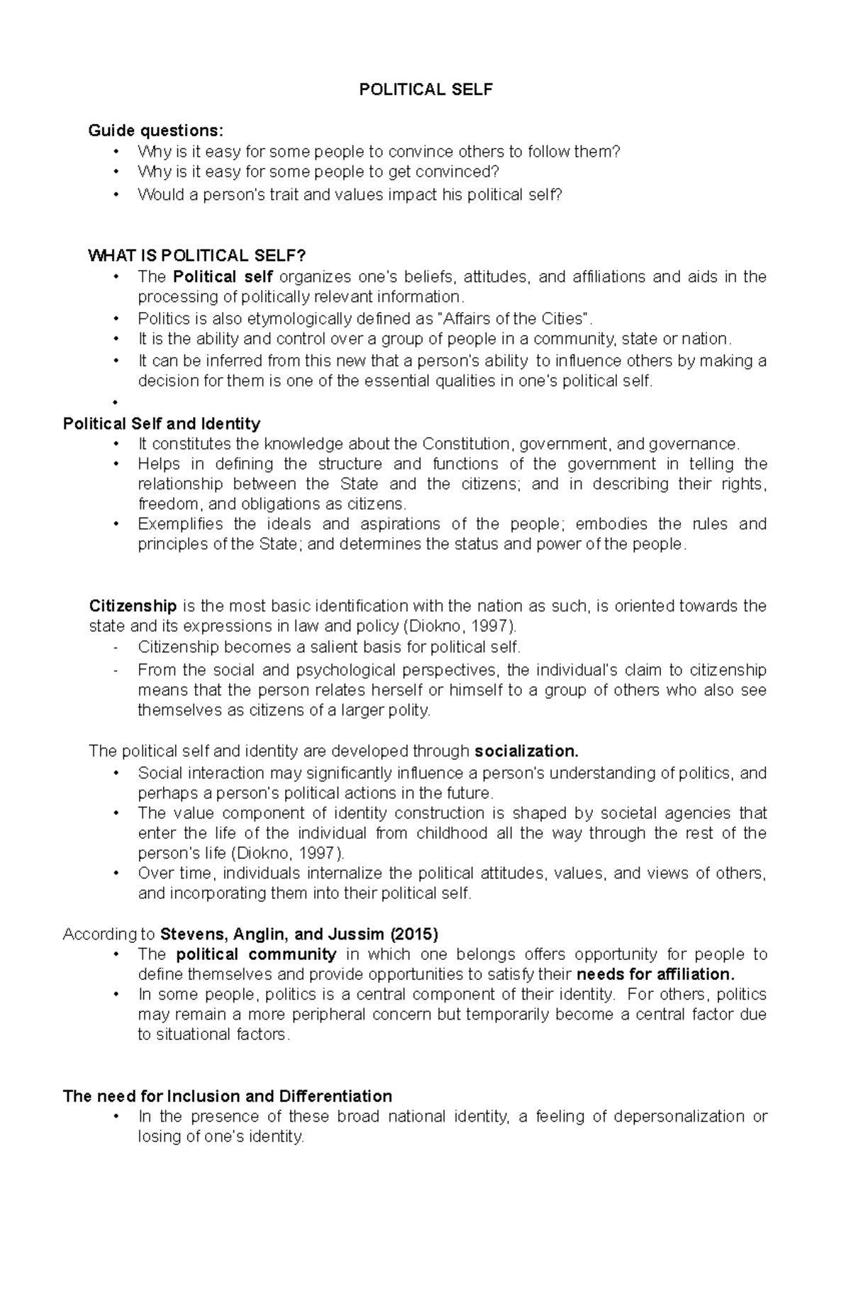 11. Political SELF Learning Guide - POLITICAL SELF Guide questions ...