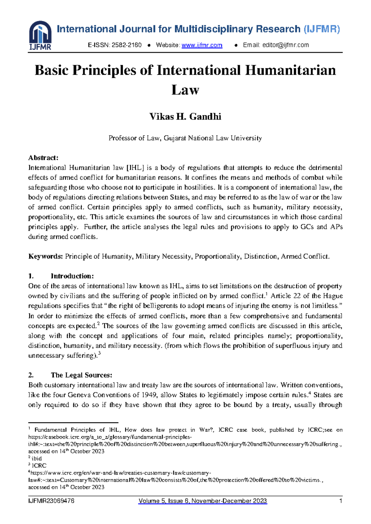 Basic Principles of IHL - Vikas H Gandhi - E-ISSN: 2582- 2160 Website ...