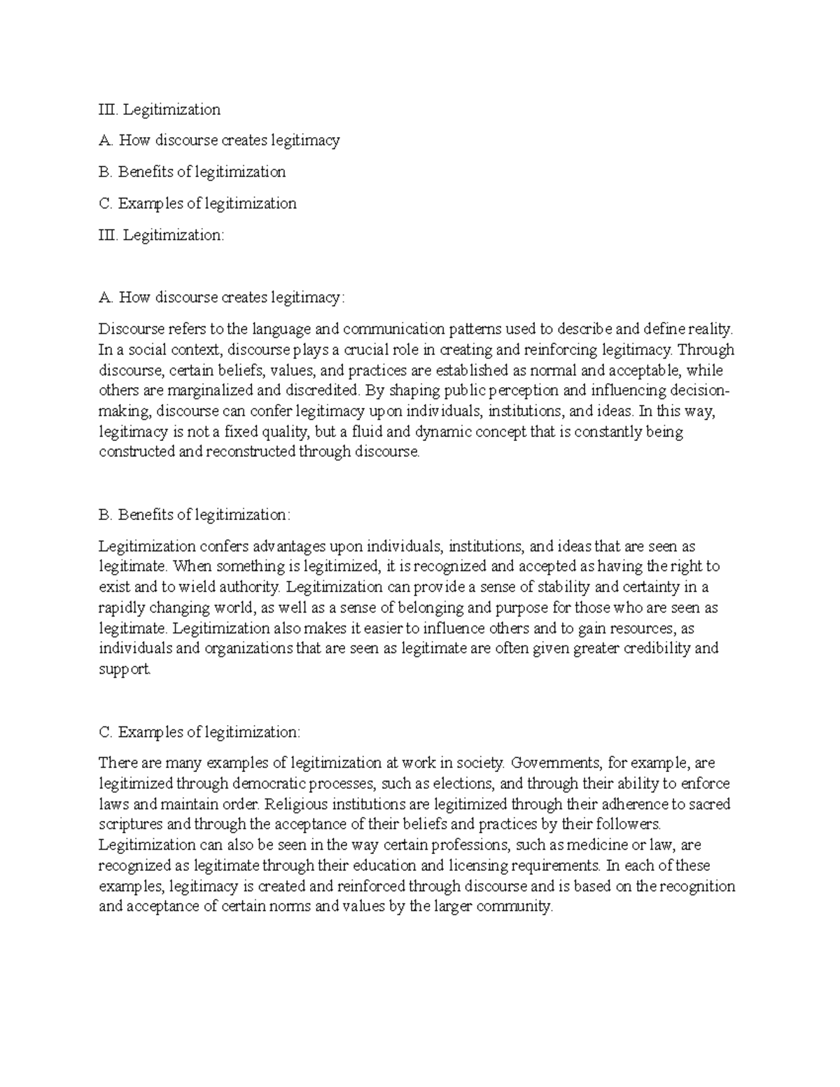 Discourse, legitimization, and responsibility 3 - III. Legitimization A ...