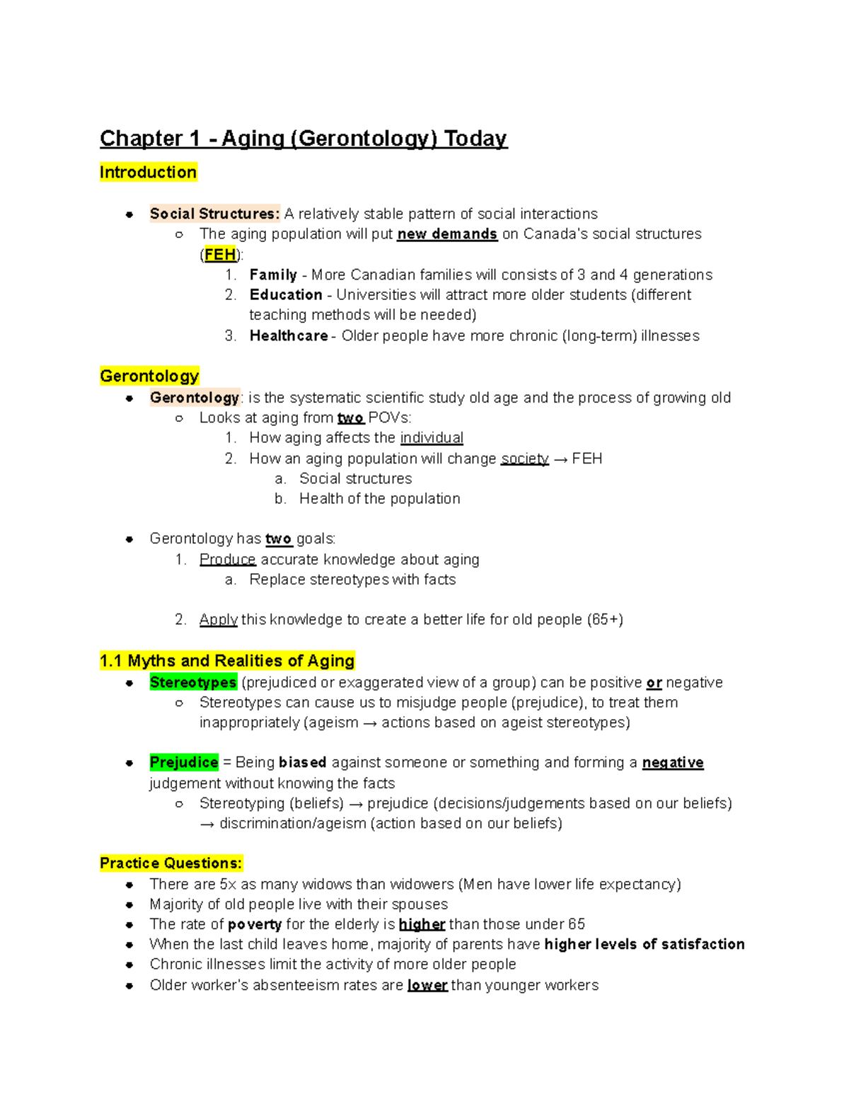 Week 1 - Aging Today - Week 1 Notes - Chapter 1 - Aging (Gerontology ...