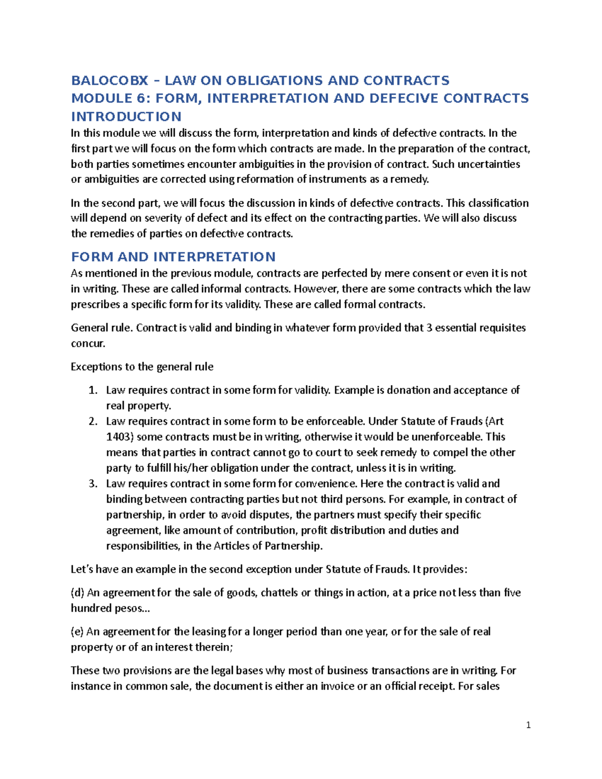 Balocobx - MOD 6 Defective Contracts - BALOCOBX – LAW ON OBLIGATIONS AND CONTRACTS MODULE 6 ...