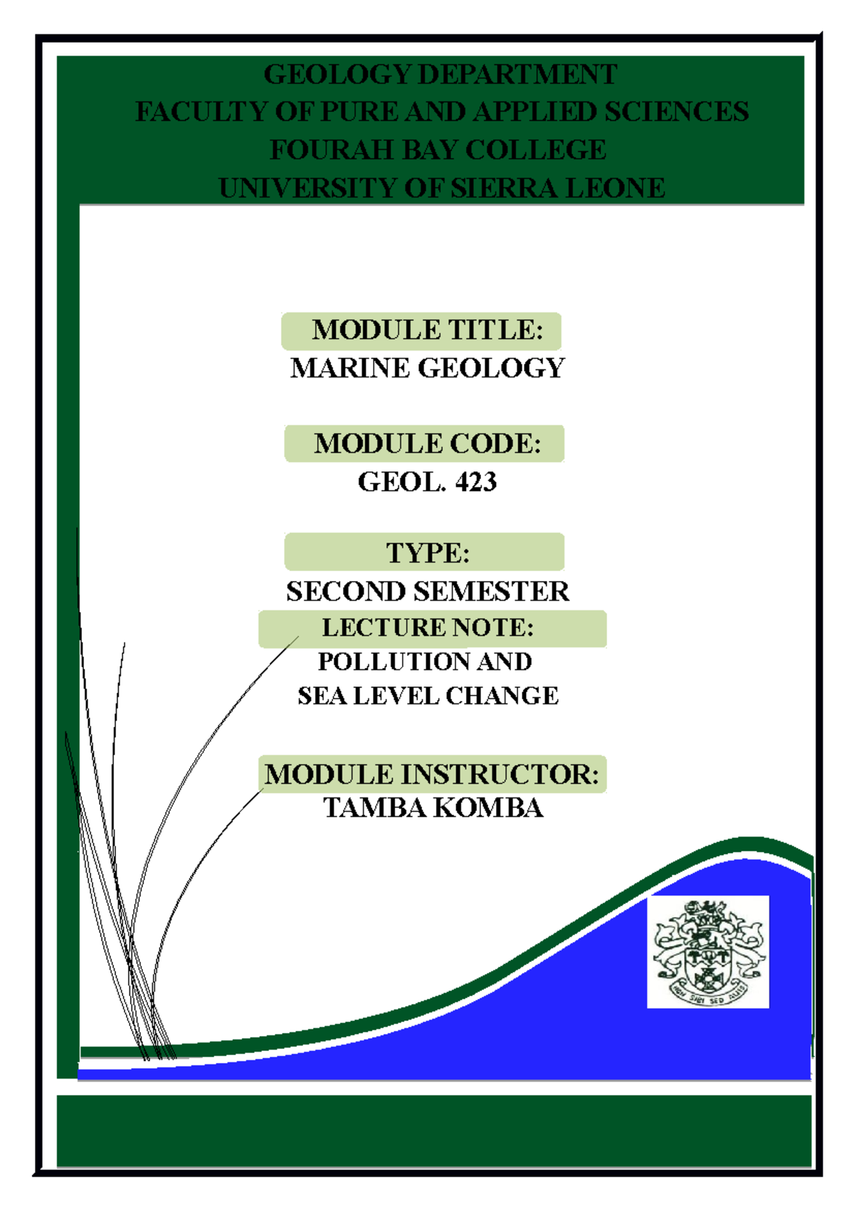 Marine Geology Pollution - MODULE TITLE: MARINE GEOLOGY MODULE CODE ...