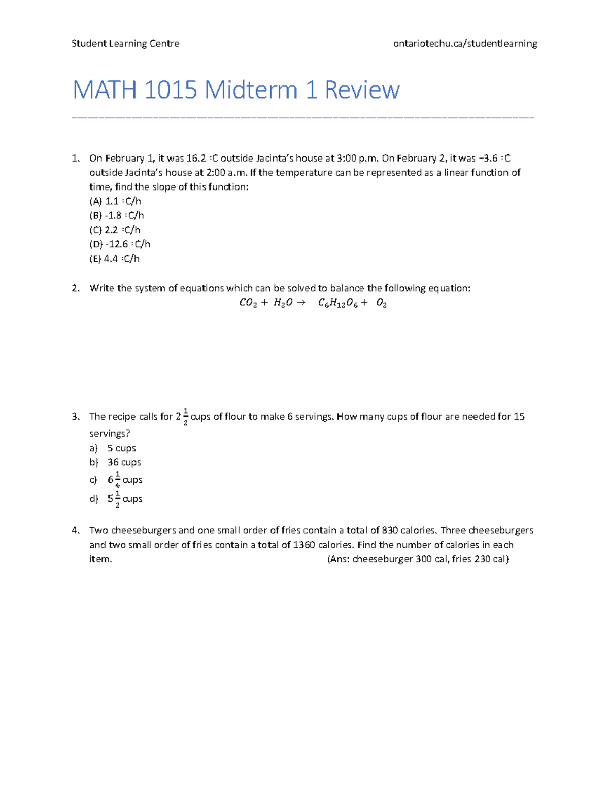 MATH 1015 Midterm 1 practice - MATH 1015 Midterm 1 Review - Studocu