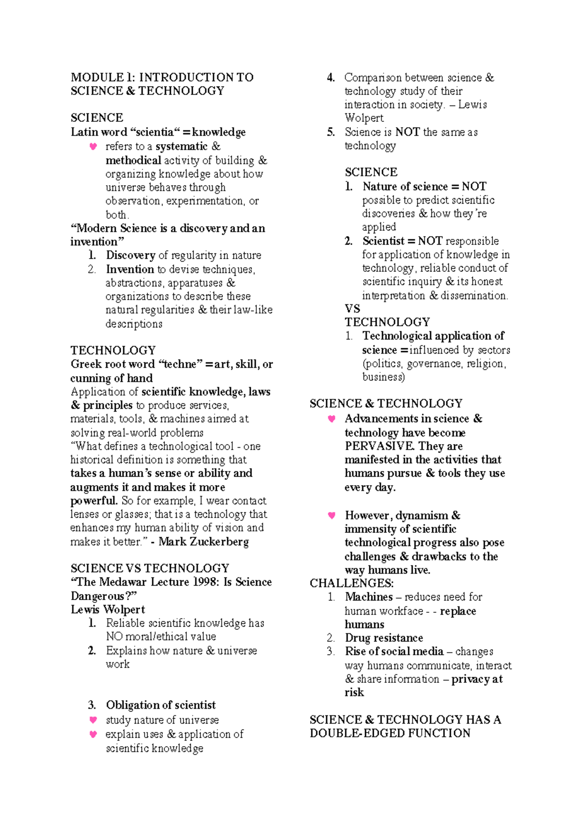STS- Prelim- Reviewer - MODULE 1: INTRODUCTION TO SCIENCE & TECHNOLOGY SCIENCE Latin word - Studocu