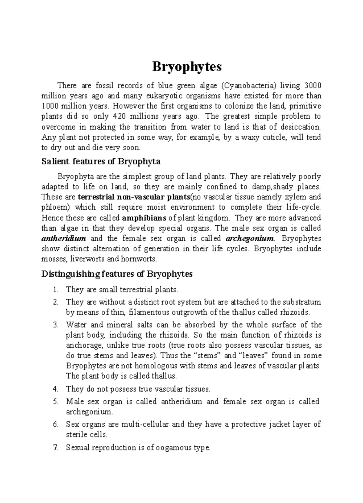 Lecture 6 Bryophytes - Bryophytes There are fossil records of blue ...