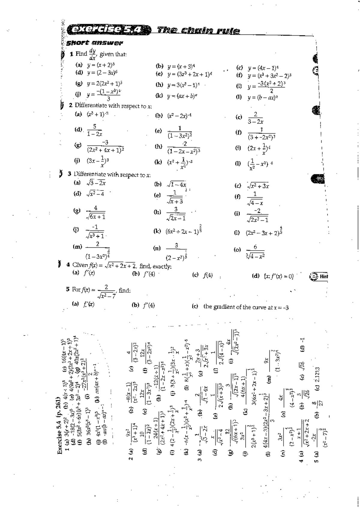 Chain rule - exercise 5 The chain rule Short answer 1 Find given that ...