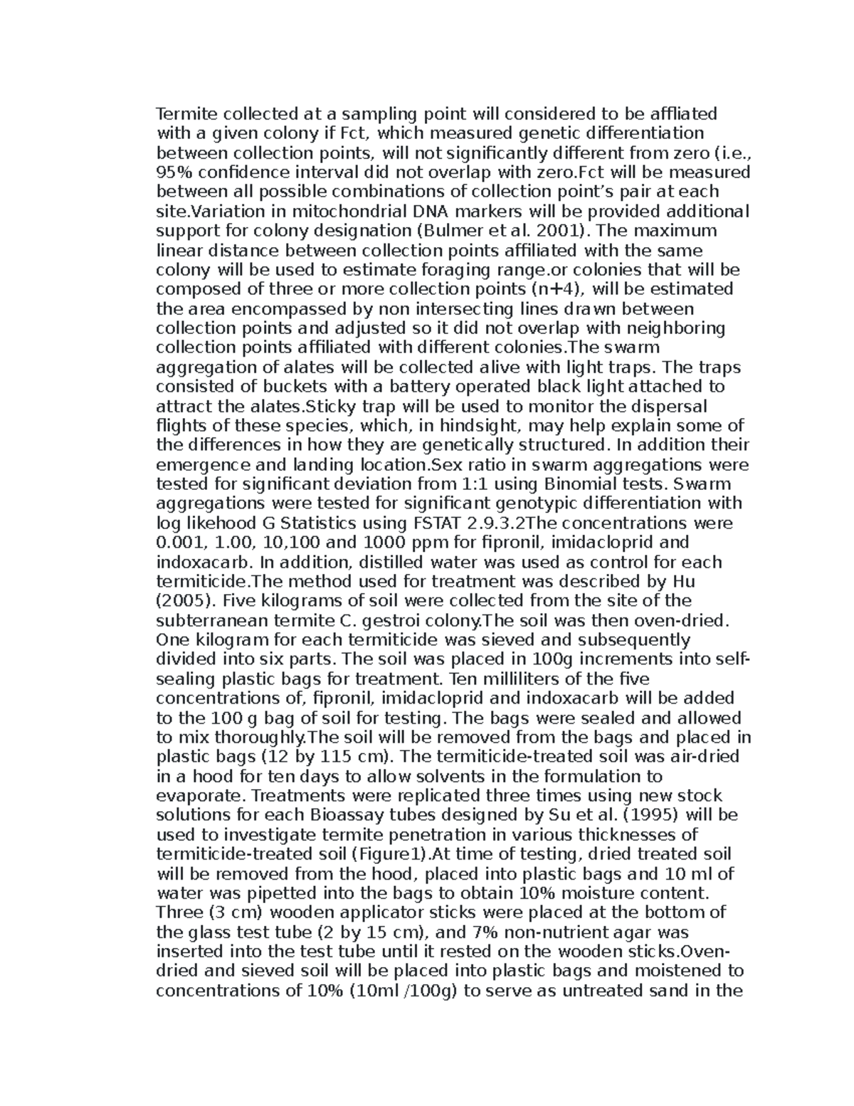 1022 - essay written for bio - Termite collected at a sampling point ...