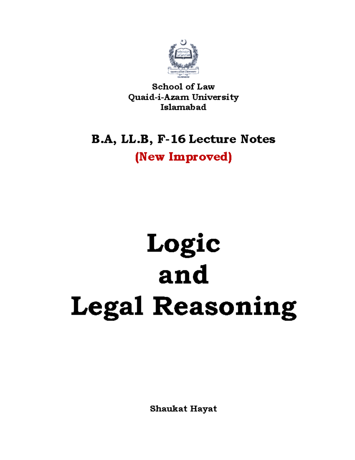 Lecture notes logic and legal reasoning f 16 qau 2018 pdf - School of ...