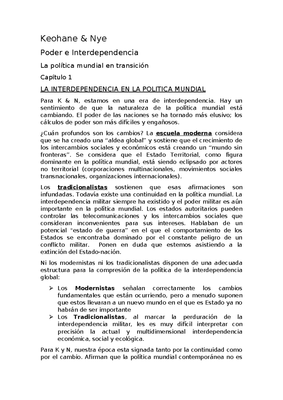 Unidad 1 Keohane - Resumen Power and Interdependence - Keohane & Nye ...