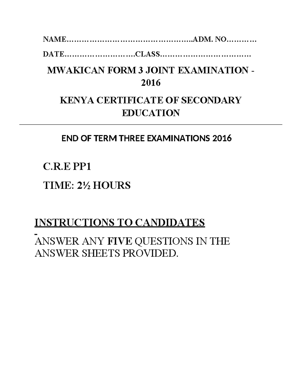 Cre form 3 p1 mod23042022001 - Description of modern English - - Studocu