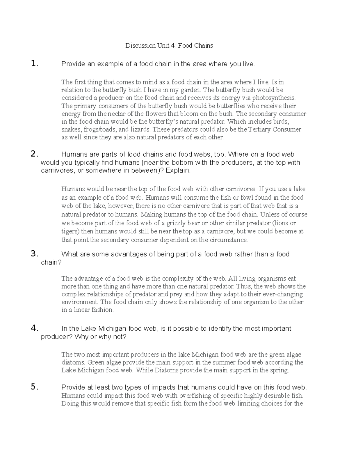 Discussion Unit 4 - Lecture notes m - Discussion Unit 4: Food Chains 1 ...